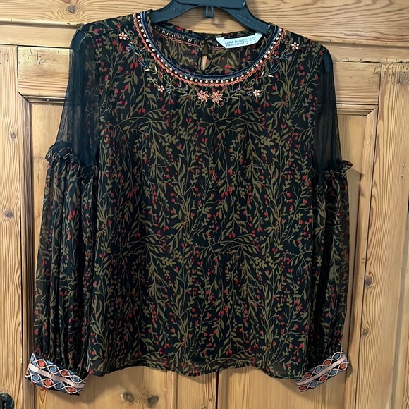 Zara | Tops | Zara Basic Z975 Floral Embroidered Blouse M | Poshmark